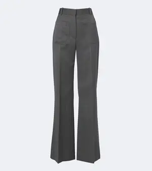 Victoria Beckham Alina Herringbone Virgin Wool Wide-leg Pants