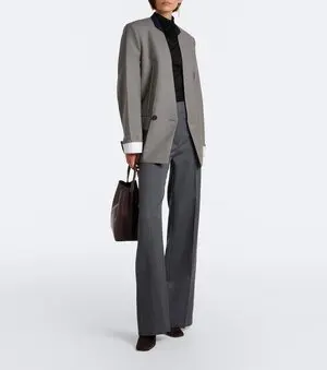 Victoria Beckham Alina Herringbone Virgin Wool Wide-leg Pants