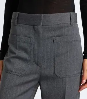 Victoria Beckham Alina Herringbone Virgin Wool Wide-leg Pants