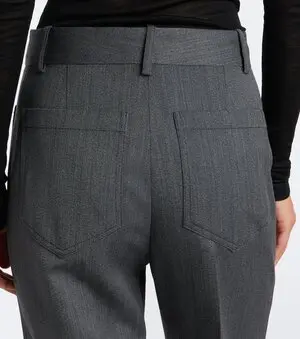 Victoria Beckham Alina Herringbone Virgin Wool Wide-leg Pants