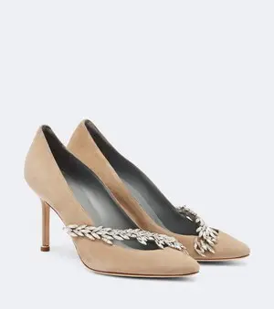 Balenciaga X Manolo Blahnik Embellished Suede Pumps - Beige