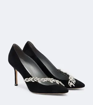 Balenciaga X Manolo Blahnik Embellished Suede Pumps - Black