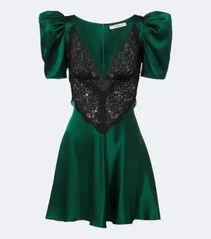 RODARTE Lace-trimmed Silk Satin Minidress - Green