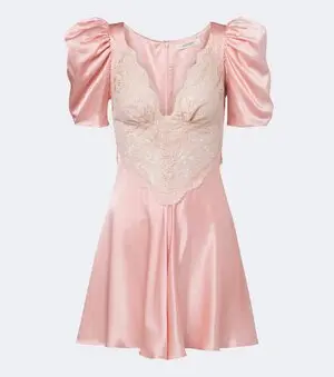 RODARTE Lace-trimmed Silk Satin Minidress