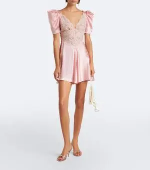 RODARTE Lace-trimmed Silk Satin Minidress