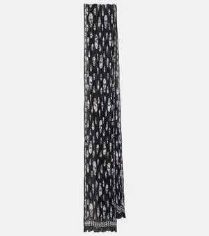 Alexander McQueen Skull Pleated Silk Scarf Black