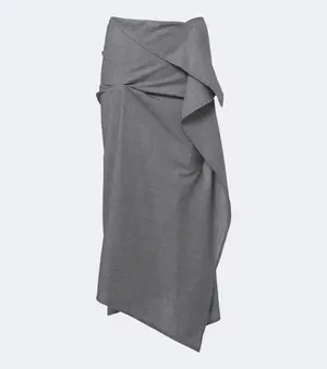 Victoria Beckham Asymmetric Draped Wool Midi Skirt