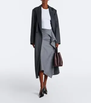 Victoria Beckham Asymmetric Draped Wool Midi Skirt