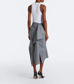 Victoria Beckham Asymmetric Draped Wool Midi Skirt