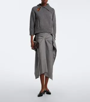 Victoria Beckham Asymmetric Wool Midi Skirt - Grey