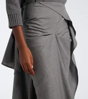 Victoria Beckham Asymmetric Wool Midi Skirt - Grey