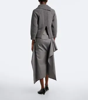 Victoria Beckham Asymmetric Wool Midi Skirt - Grey