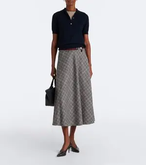 Max Mara Belted Plaid Virgin Wool Midi Skirt