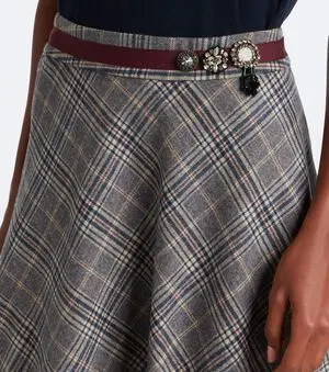 Max Mara Belted Plaid Virgin Wool Midi Skirt