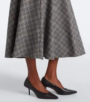 Max Mara Belted Plaid Virgin Wool Midi Skirt