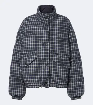 Miu Miu Reversible Checked Cotton Flannel Down Jacket - Blue