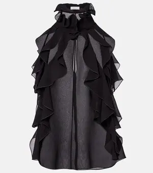Alexander McQueen Ruffled Silk Chiffon Top - Black
