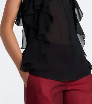 Alexander McQueen Ruffled Silk Chiffon Top - Black