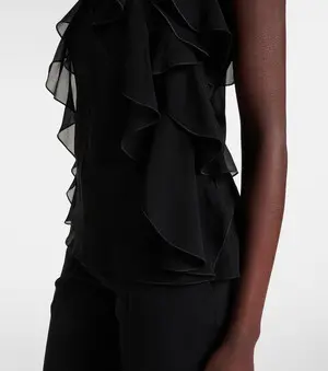 Alexander McQueen Ruffled Silk Chiffon Top - Black