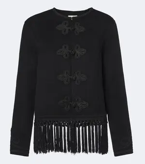 Rixo Inga Fringed Wool-blend Jacket - Black