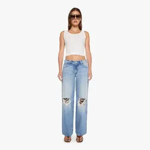 MOTHER The Down Low Delinquent Zip Sneak Floral Frenzy Jeans - Blue