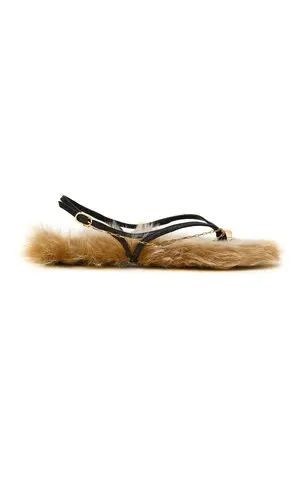 Alexis Bridget Flat Sandal With Shearling - Black
