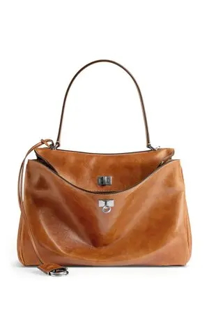 Balenciaga Rodeo Medium Leather Top Handle Bag - Tan
