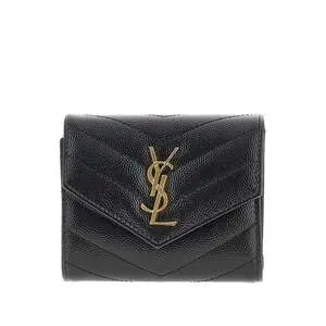 Saint Laurent Cassandre' Leather Multi-folded Wallet - Black