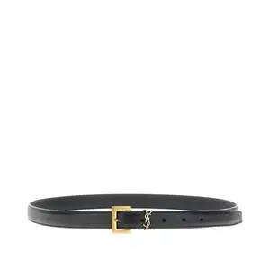 Saint Laurent Leather Monogram Belt - Black