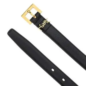 Saint Laurent Leather Monogram Belt - Black