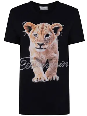 Blumarine Printed Lion Short Sleeve T-shirt - Black