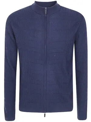 Emporio Armani Sweater Zipper "fancy Stitch Navy - Blue