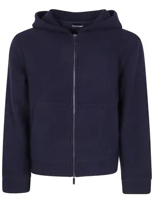 Emporio Armani Wool Cotton Blend Full Zip Hooded Jacket