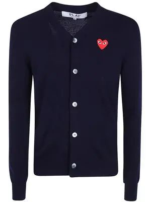 Play Comme Des Garcon V-neck Cardigan With Emblem Knit