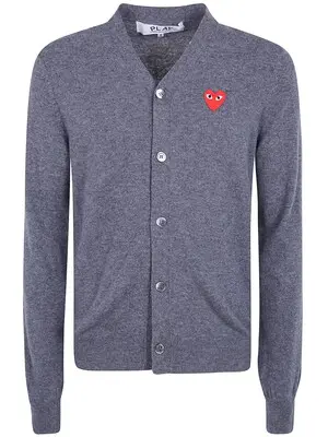 Play Comme Des Garcon V-neck Sweater With Red Emblem