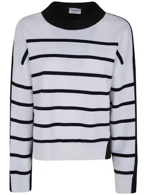 MRZ Sweater Stripes Round Neck - White