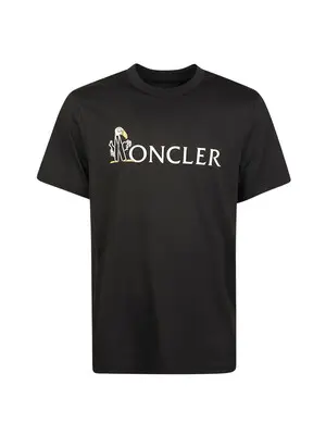 Moncler Crew Neck T-shirt With Printed Logo - Black