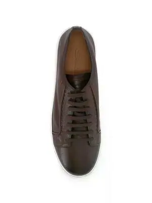 Santoni Grainy Leather Sneakers - Brown