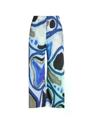 Issey Miyake Abstract-print Cropped Trousers - Blue