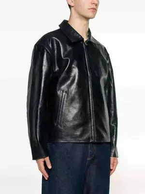 Sandro Classic Zip-up Leather Jacket - Blue
