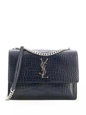 Saint Laurent Sunset Crocodile Embossed Leather Medium Crossbody Bag - Blue