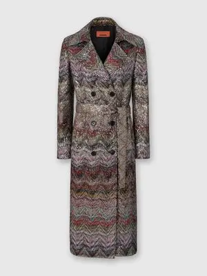 Missoni Long Double-breasted Trench Coat With Wavy Zigzag Pattern