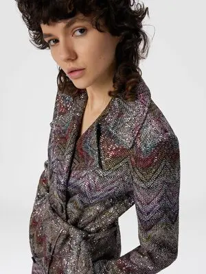 Missoni Long Double-breasted Trench Coat With Wavy Zigzag Pattern