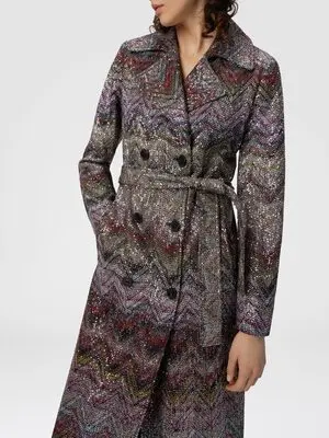 Missoni Long Double-breasted Trench Coat With Wavy Zigzag Pattern