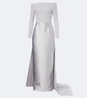 Solace London Winslow Off-shoulder Satin And Crêpe Gown - Silver