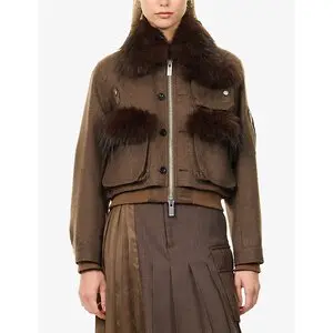 Sacai Faux-fur Trimmed Wool Jacket