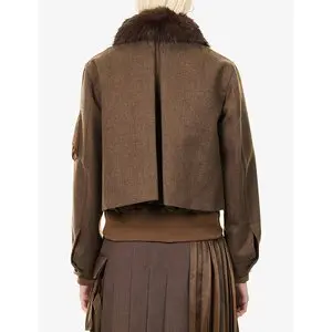 Sacai Faux-fur Trimmed Wool Jacket