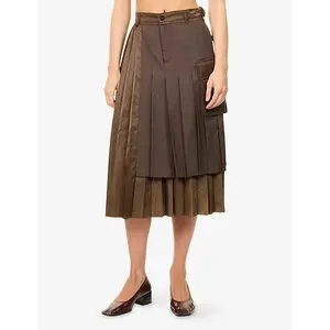 Sacai Double-layered Pleated Midi Skirt