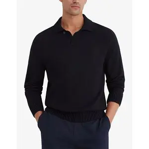 REISS Open-collar Cotton Polo Jumper