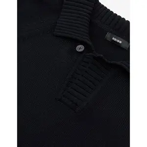 REISS Open-collar Cotton Polo Jumper